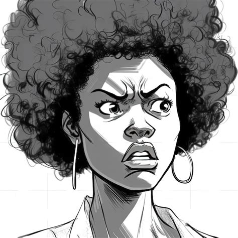 A Black And White Drawing Of A Woman With Curly Hair Premium Ai Generated Image