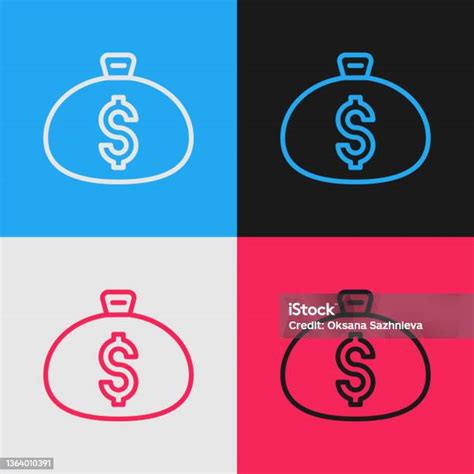 컬러 배경에 고립 된 팝 아트 라인 머니 백 아이콘 달러 또는 Usd 기호 현금 은행 통화 기호 벡터 가방에 대한 스톡 벡터 아트 및 기타 이미지 Istock