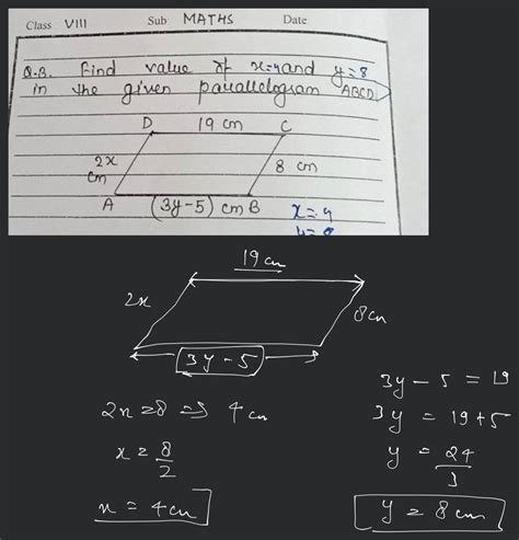 Q 3 Find Value Of X 4 And Y 8 In The Given Parallelogram Abcd Filo