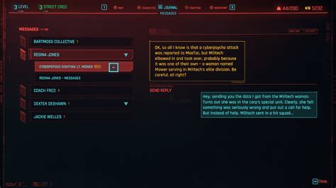 Messages Cyberpunk 2077 Interface In Game