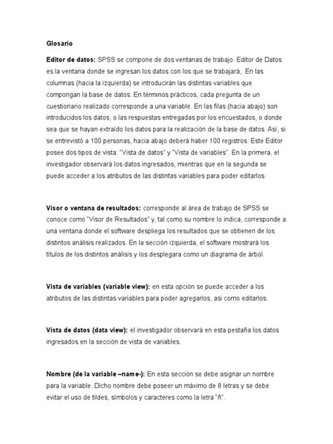 Glosario Estadistica Descrp Pdf Spss Variable Informática
