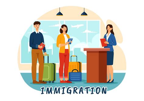 Immigration Illustration Movement Of People With Document Visa And