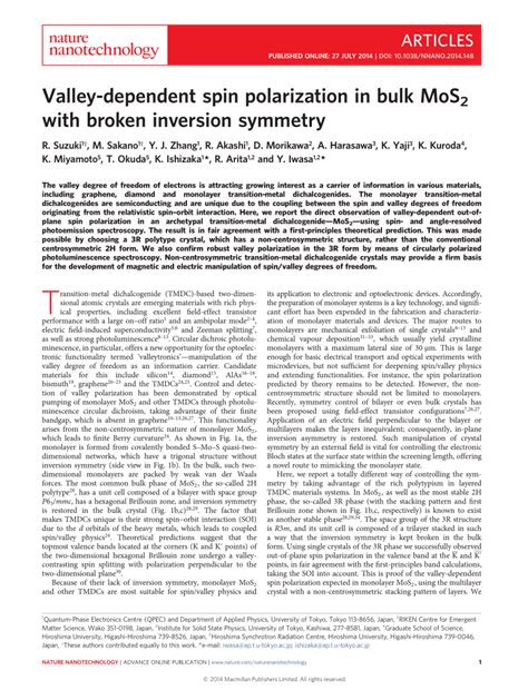 Pdf Valley Dependent Spin Polarization In Bulk Mos 2 With Broken