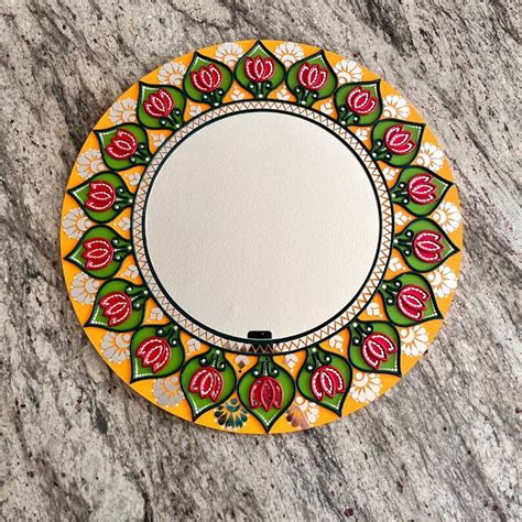 Stylish 24 Inch Lippan Mirror Wall Art With Lotus Design Etsy