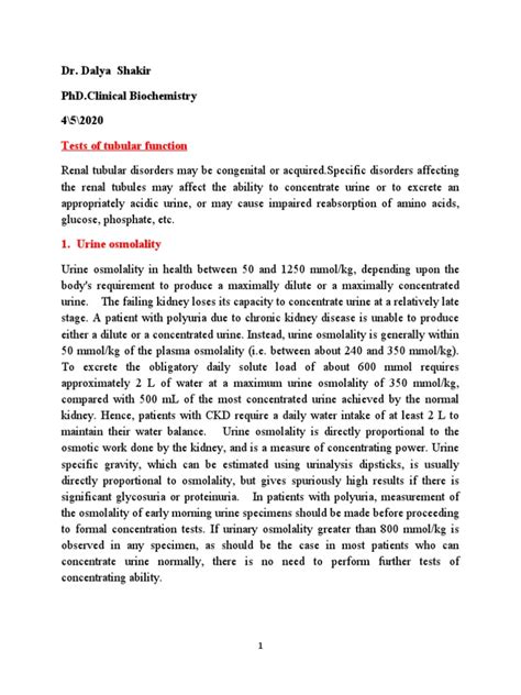 Tests Of Tubular Function Pdf Tests Of Tubular Function Pdf
