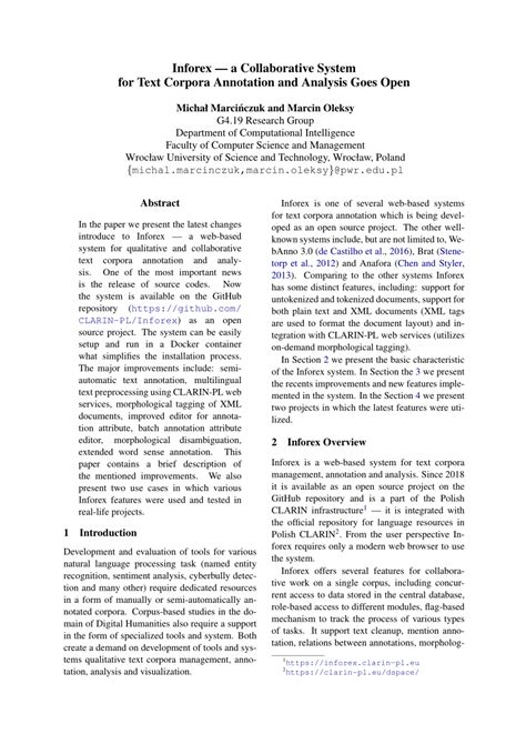 Pdf Inforex — A Collaborative System For Text Corpora Annotation And Analysis Goes Open