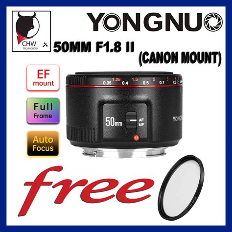 Ready Stock Yongnuo 50mm 1 8ii Mark 2 New For Canon Mount Free Uv Filter Shopee Malaysia