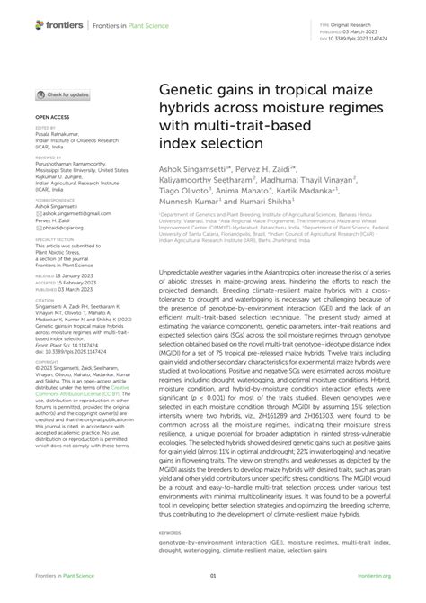 Pdf Genetic Gains In Tropical Maize Hybrids Across Moisture Regimes With Multi Trait Based