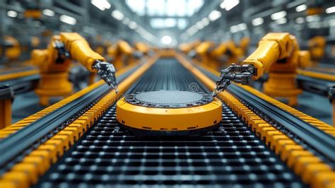 Robotic Arms Assembling Components On A Conveyor Belt In A Modern