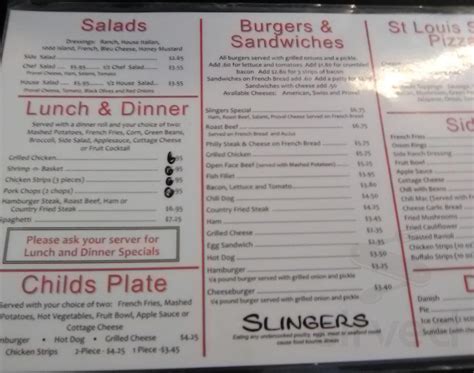 Slingers Menu In Fenton Missouri Usa