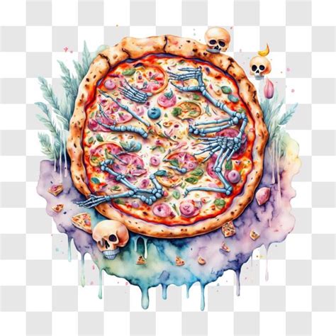 Download Pizza With Skeletons And Skulls Artwork Png Online Creative