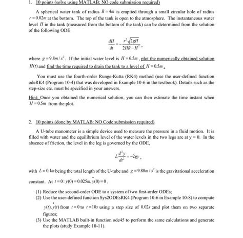 solved 1 10 points solve using matlab no code submission