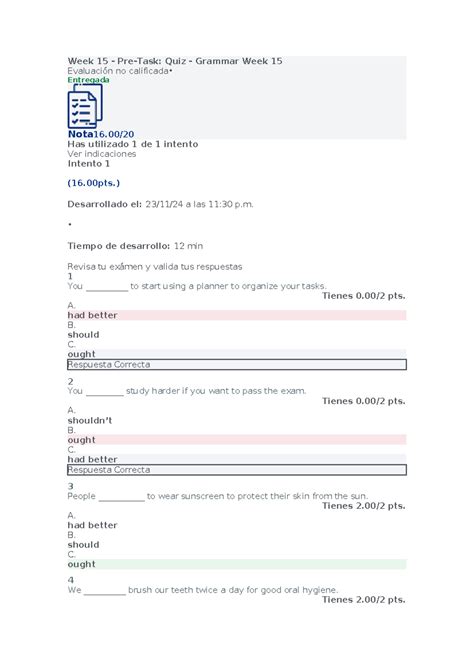 Week 15 Grammar Quiz Pre Task Evaluation 16 16 Studocu