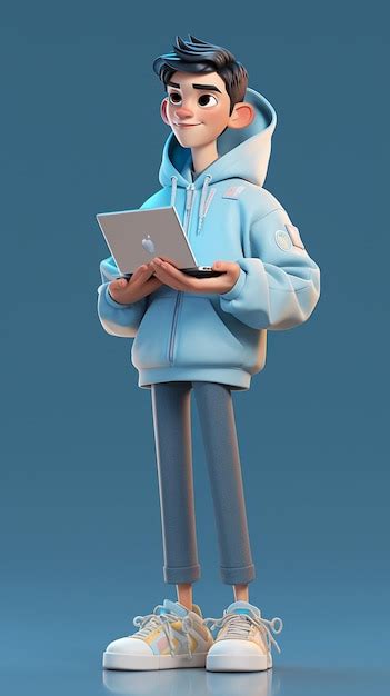 Premium Ai Image Cartoon Character Of A Man With A Laptop Computer Generative Ai