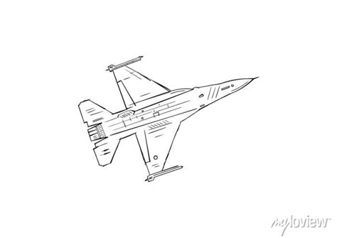 Outline F 16 Plane Drawing Hand Drawn F 16 Plane Wall Mural • Murals
