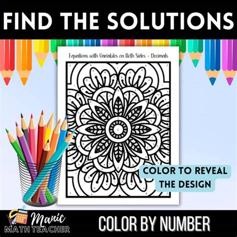 Color By Number Equations With Variables On Both Sides Decimals