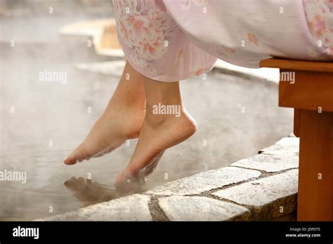 Japanese Woman Bathing At Traditional Hot Spring Tokyo Japan Stock Photo Alamy