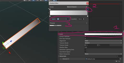 how to achieve linerenderer from a solid color to transparency creating a fading look alike