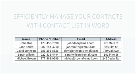 Efficiently Manage Your Contacts With Contact List In Word Excel Template And Google Sheets File
