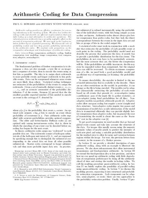 arithmetic coding for data compression pdf data compression applied mathematics