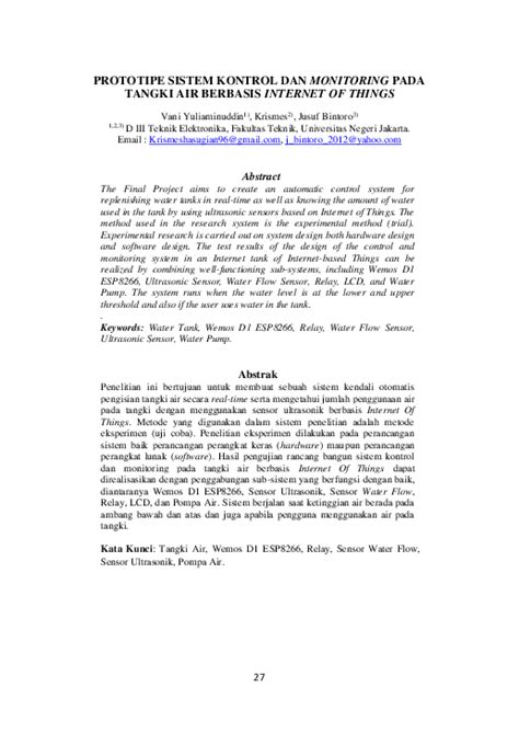 Pdf Prototipe Sistem Kontrol Dan Monitoring Pada Tangki Air Berbasis