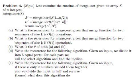 solved problem 4 25pts lets examine the runtime of merge