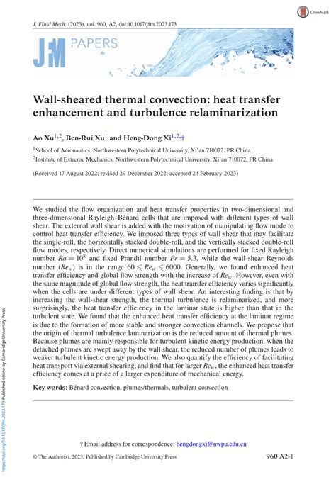 Pdf Wall Sheared Thermal Convection Heat Transfer Enhancement And Turbulence Relaminarization