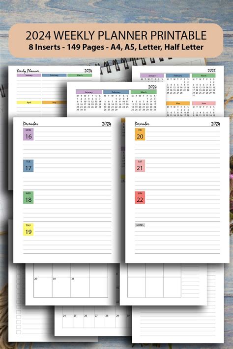 2024 Weekly Productivity Planner Printable Bundle A4 A5 Half Letter