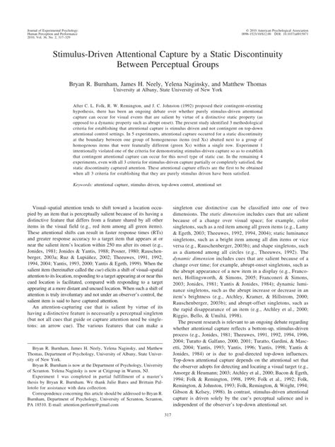 Pdf Stimulus Driven Attentional Capture By A Static Discontinuity