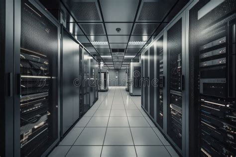 Data Center With Servers In Racks And Security Cameras Monitoring The