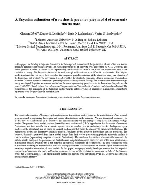 Dibeh A Bayesian Estimation Of A Stochastic Predator Prey Model Of Economic Pdf Time