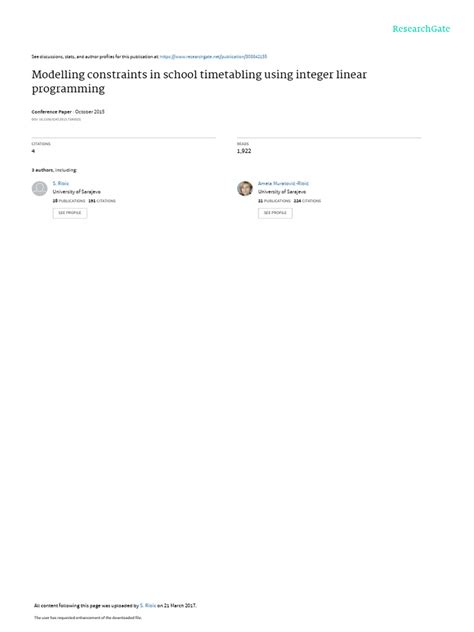Modelling Constraints In School Timetabling Using Integer Linear Programming Pdf