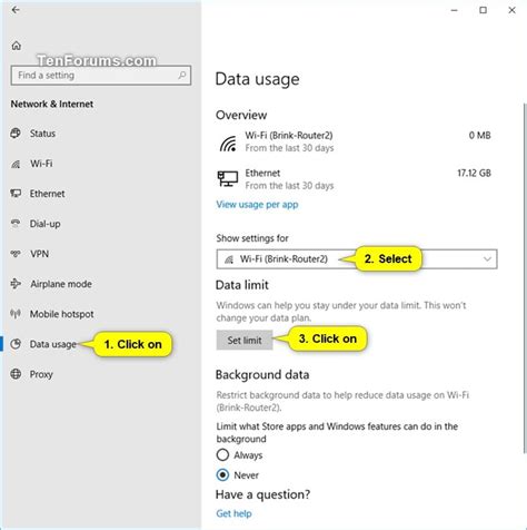 Set Data Limit For Cellular Wi Fi And Ethernet Networks In Windows Tutorials