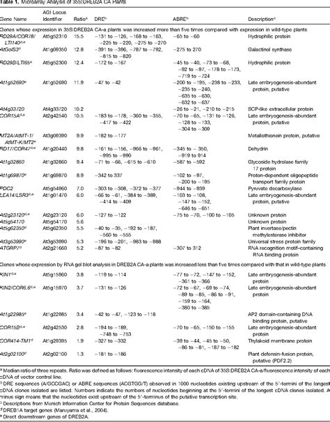 Table 1 From Functional Analysis Of An Arabidopsis Transcription Factor Dreb2a Involved In