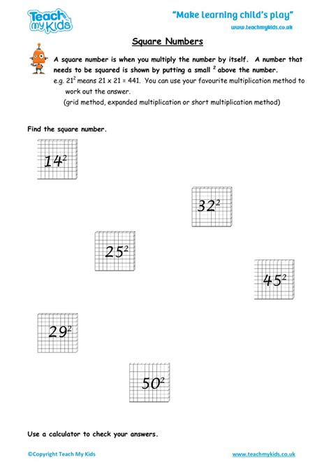 Squaring Numbers Worksheet Printable Word Searches