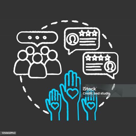 온라인 커뮤니티 분필 Rgb 컬러 컨셉 아이콘참여 청중과의 소통 고객 충성도 브랜드 신뢰도 아이디어 검은 색 배경에 벡터 격리 칠판 그림 개념에 대한 스톡 벡터 아트 및