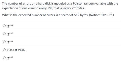 Solved The Number Of Errors On A Hard Disk Is Modeled As A