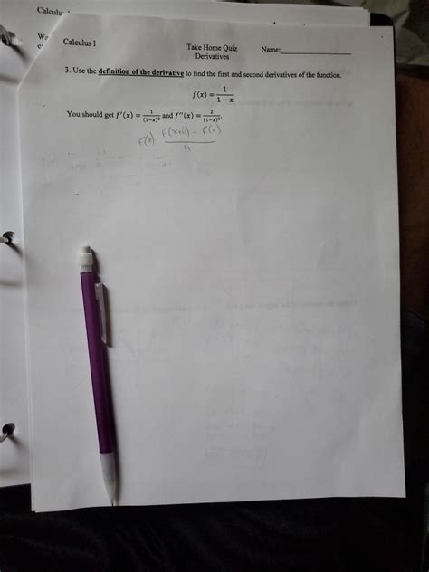 Solved Calculu Calculus Take Home Quiz Derivatives Name Chegg Com