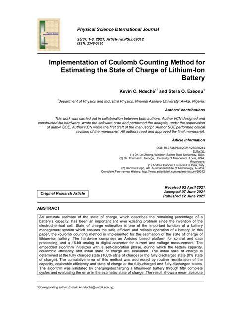 Pdf Implementation Of Coulomb Counting Method For Estimating The State Of Charge Of Lithium