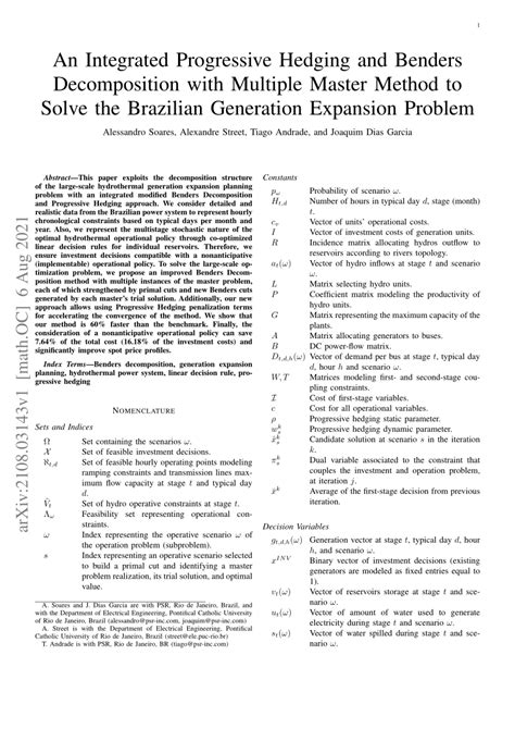Pdf An Integrated Progressive Hedging And Benders Decomposition With Multiple Master Method To
