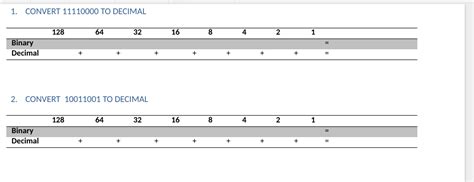 Solved 1 Convert 11110000 To Decimal 2 Convert 10011001 To