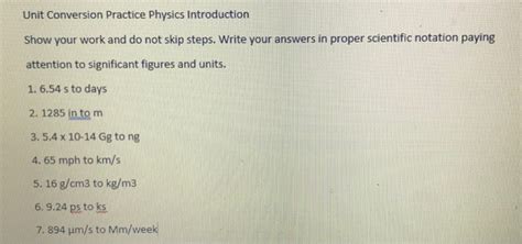 Solved Unit Conversion Practice Physics Introduction Show Chegg Com