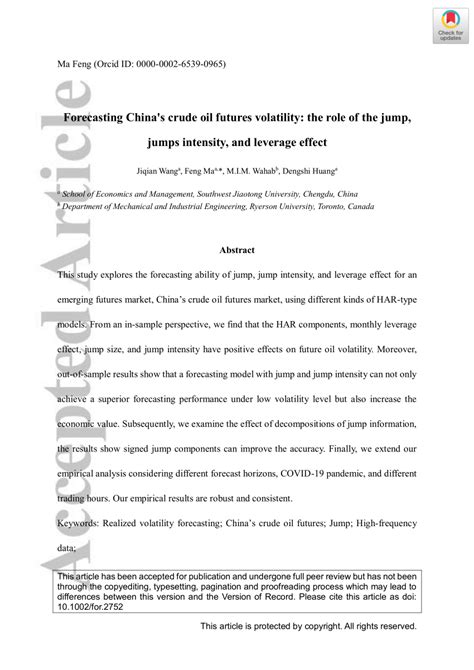 Pdf Forecasting Chinas Crude Oil Futures Volatility The Role Of The Jump Jumps Intensity