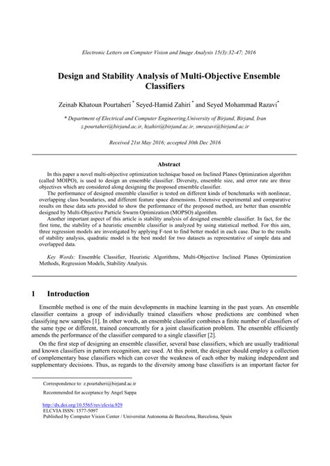 Pdf Design And Stability Analysis Of Multi Objective Ensemble Classifiers