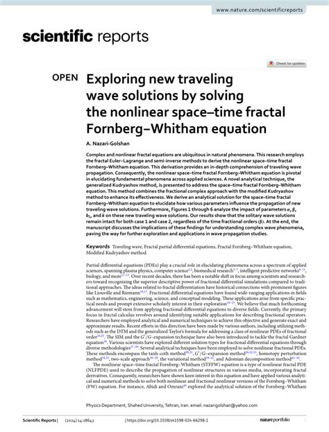 Pdf Exploring New Traveling Wave Solutions By Solving The Nonlinear