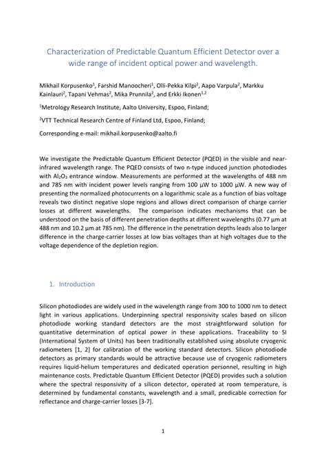 Pdf Characterization Of Predictable Quantum Efficient Detector Over A Wide Range Of Incident