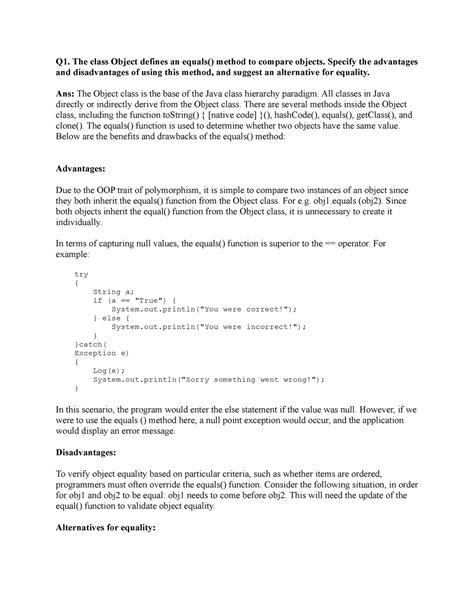 Discussion Forum Unit 4 1 Q1 The Class Object Defines An Equals Method To Compare Objects