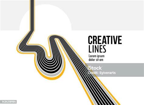 노란색 요소 추상 벡터 배경 선형 원근 일러스트 레이션 아트 수평선으로 가는 도로가 있는 원근면에서 3d 흑백 선 3차원 형태에 대한 스톡 벡터 아트 및 기타 이미지