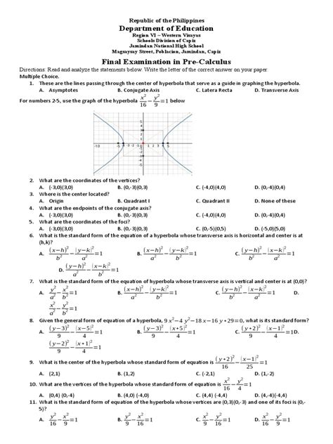 Final Exam In Pre Calculus Pdf
