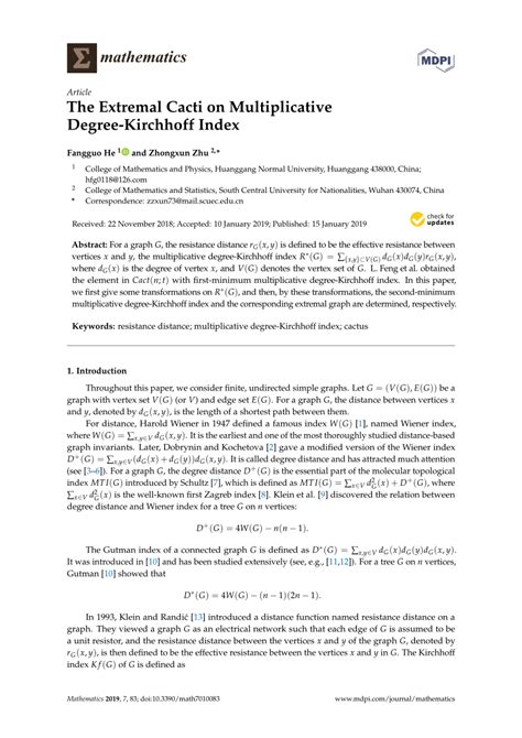 pdf the extremal cacti on multiplicative degree kirchhoff index